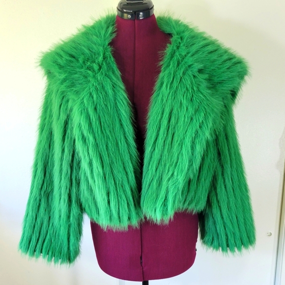 Alkeia Shnora | Jackets & Coats | Vibrant Green Faux Fur Jacket | Poshmark